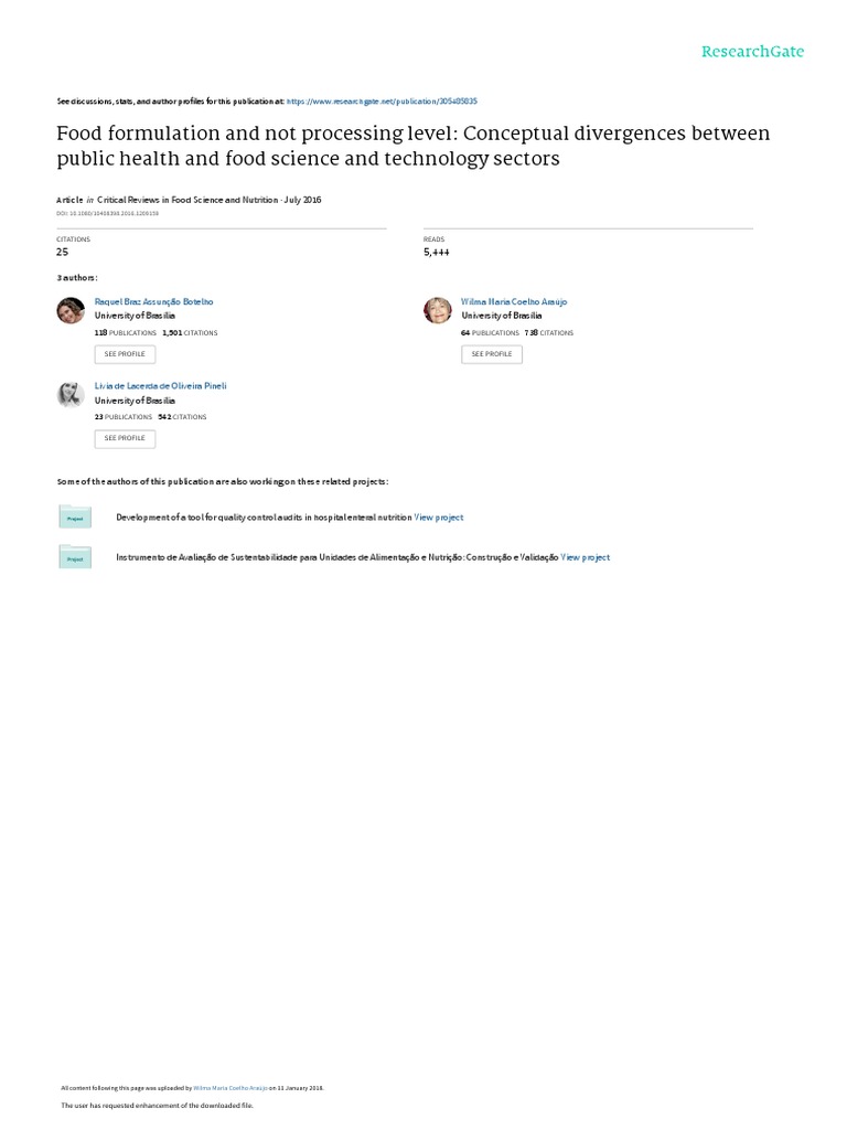 Food Formulation and Not Processing Level: Conceptual Divergences Between Public Health and Food ...
