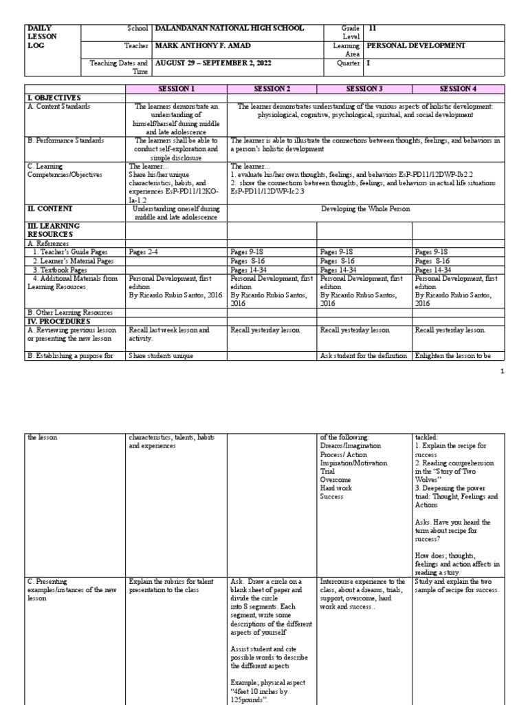 DLL PERDEV Week 2 | PDF | Learning | Thought