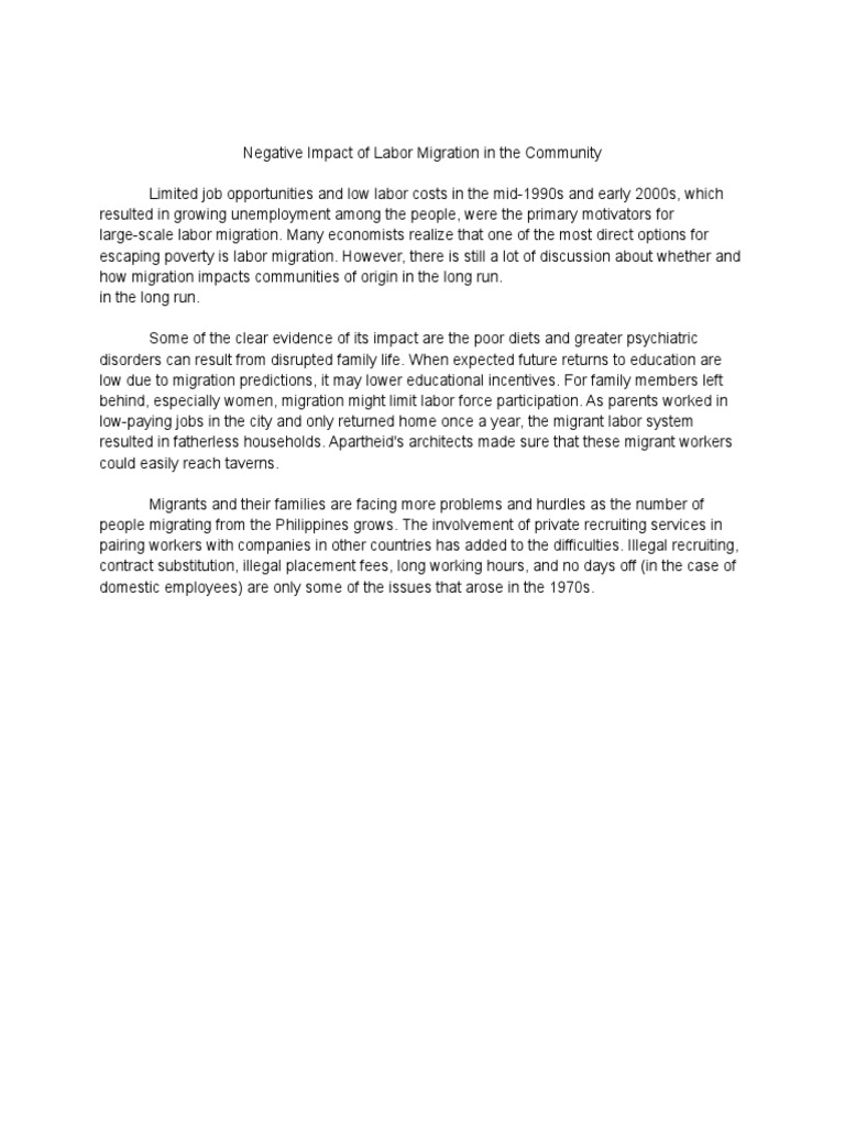 Negative Impact of Labor Migration in The Community | PDF