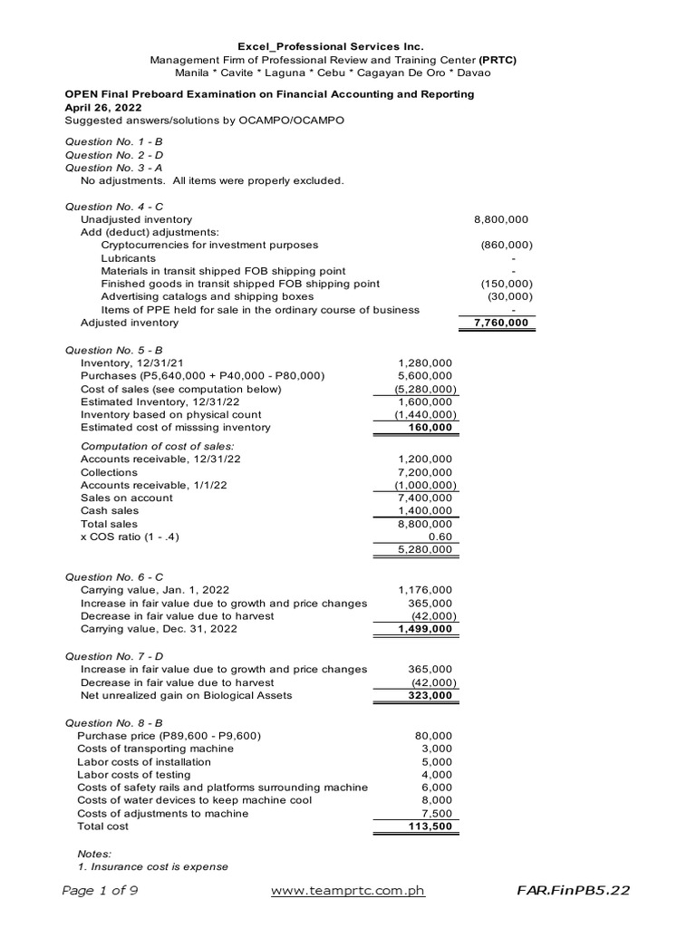 Simulated LECPA 1 - FAR - Answer Key | PDF | Expense | Depreciation