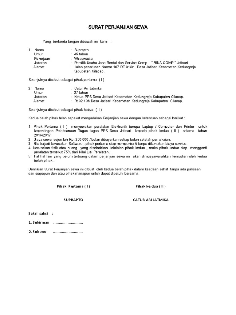 Surat Perjanjian Sewa | PDF