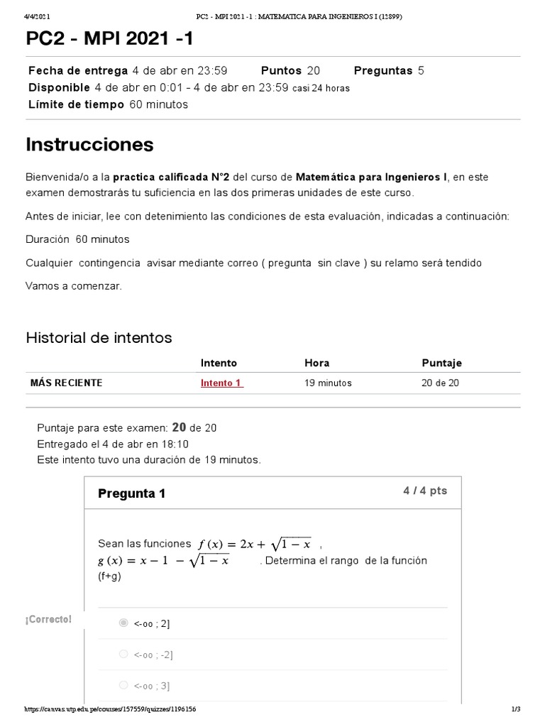 PC2 - Mpi 2021 - 1 - Matematica para Ingenieros I (12899) | PDF | Matemáticas