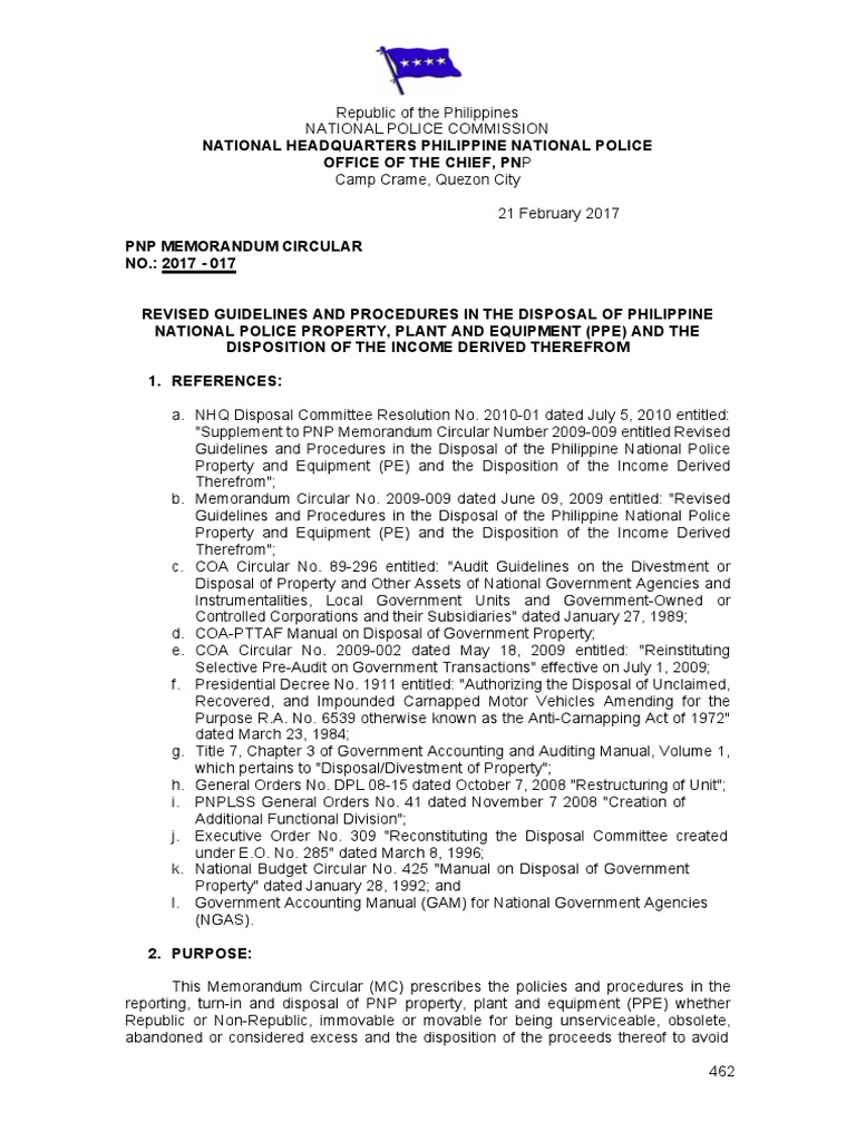 MC 2017-017 Disposal of Philippine National Police Property, Plant and ...