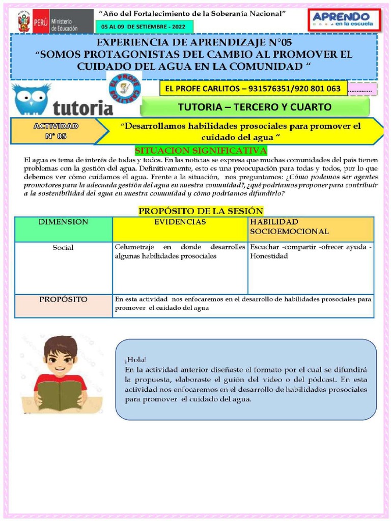 Experiencia de Aprendizaje 05 - Actividad 05 - 3ero y 4to - Tutoria - 00001 | PDF