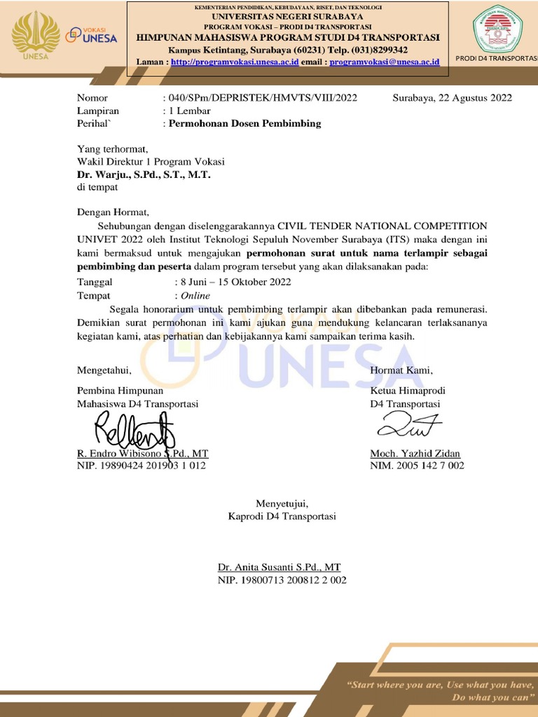 Surat Permohonan Dosen Pembimbing | PDF