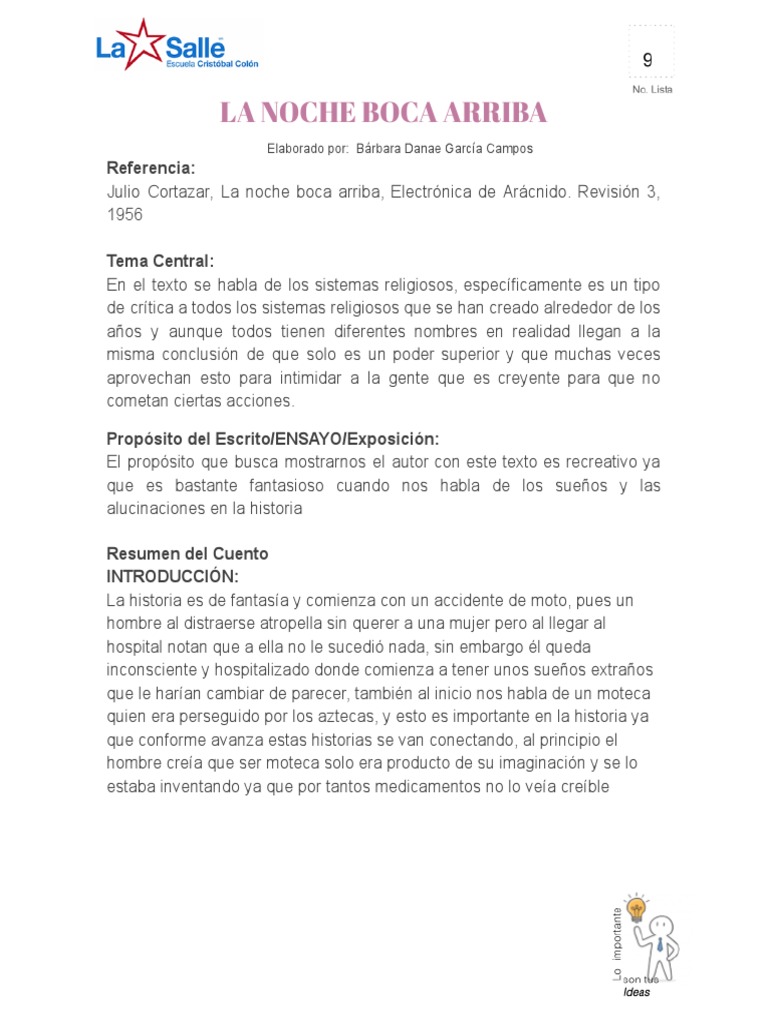 TEMPLETE de Análisis para El Cuento de Julio Cortazar-La Noche Boca ...