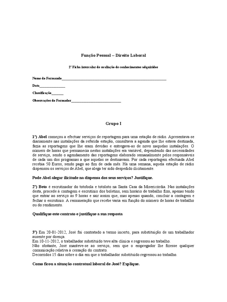 2 Ficha Intercalar de Avaliacao | PDF