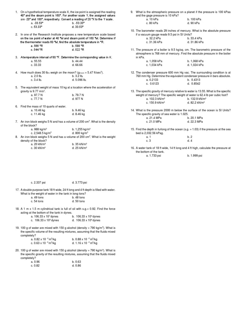 Problems 1 | PDF | Pascal (Unit) | Pressure