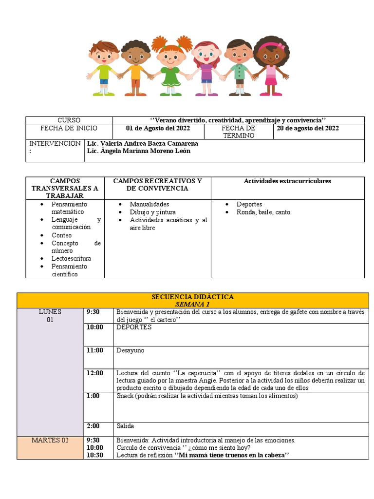 Plan de Actividades Curso de Verano 2022 | PDF