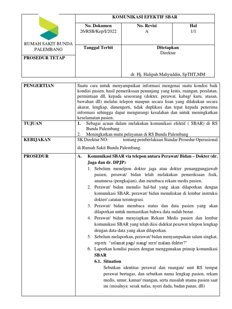 SPO Penulisan SBAR | PDF