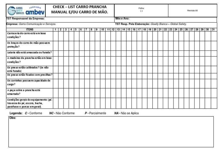Check-List de Carro Prancha e Carro de Mão - Garra | PDF