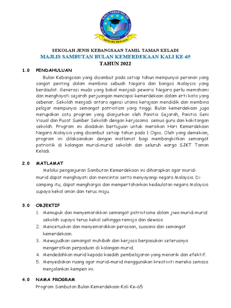 Kertas Kerja Sambutan Kemerdekaan 2022 | PDF
