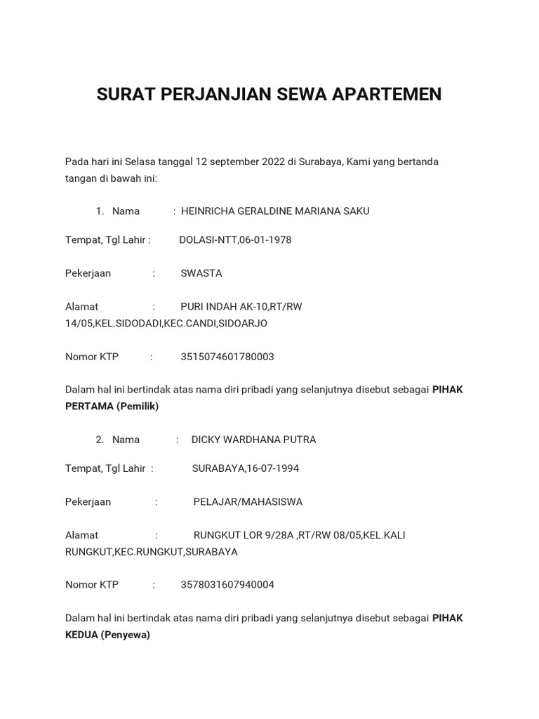 Surat Perjanjian Sewa | PDF