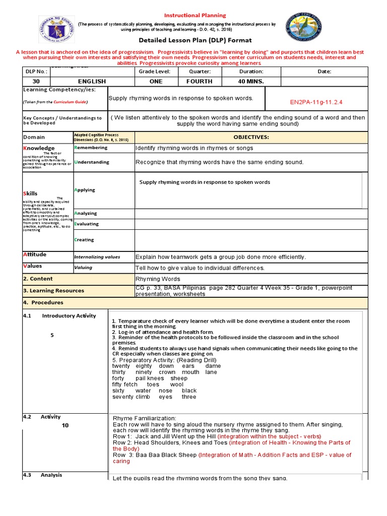 DLP in English Cot | PDF | Learning | Curriculum