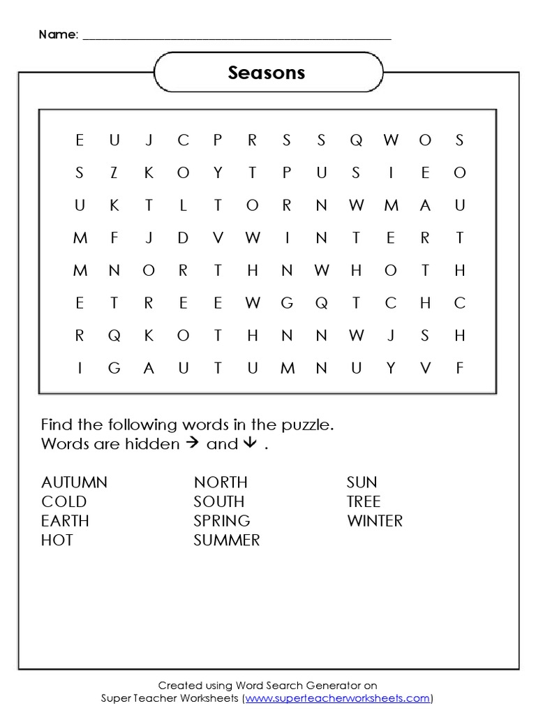 Seasonal Word Search Puzzle | PDF | Word Search | Linguistics