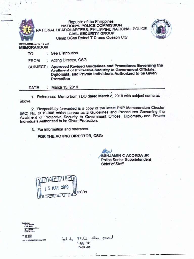 PNP MC No 2019 006 | PDF | Diplomatic Mission | Police