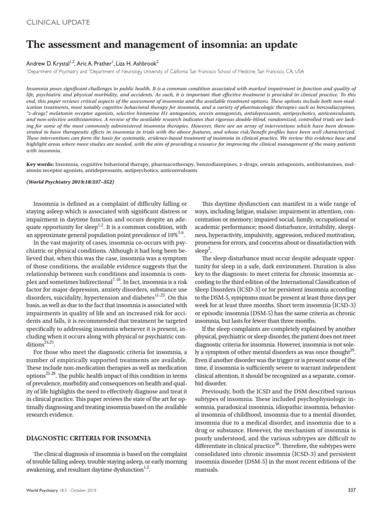 Managing Insomnia: Assessment & Treatment | PDF | Insomnia | Sleep