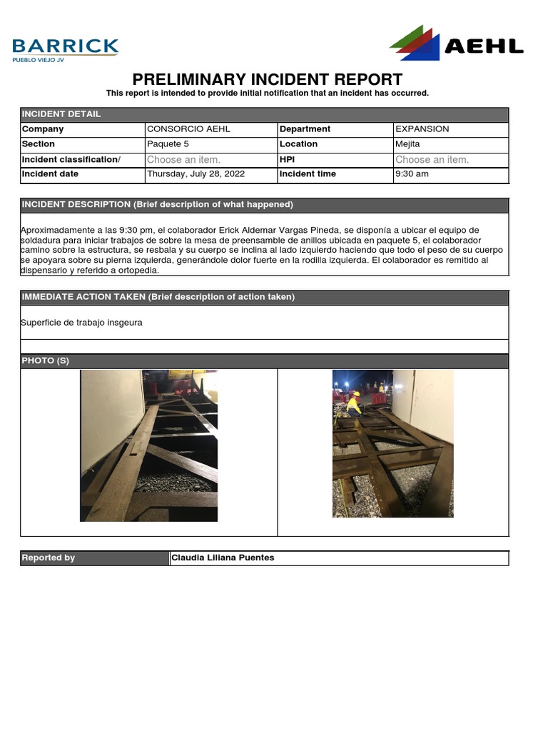 Preliminary Incident Report Form | PDF