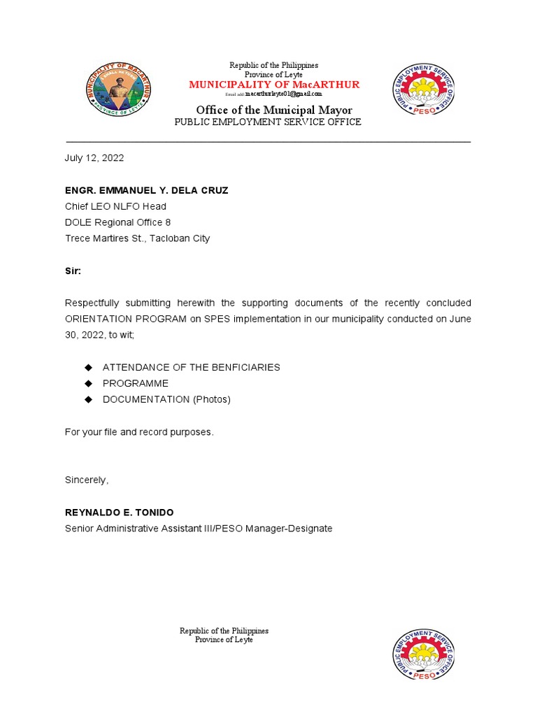 Transmittal To DOLE | PDF