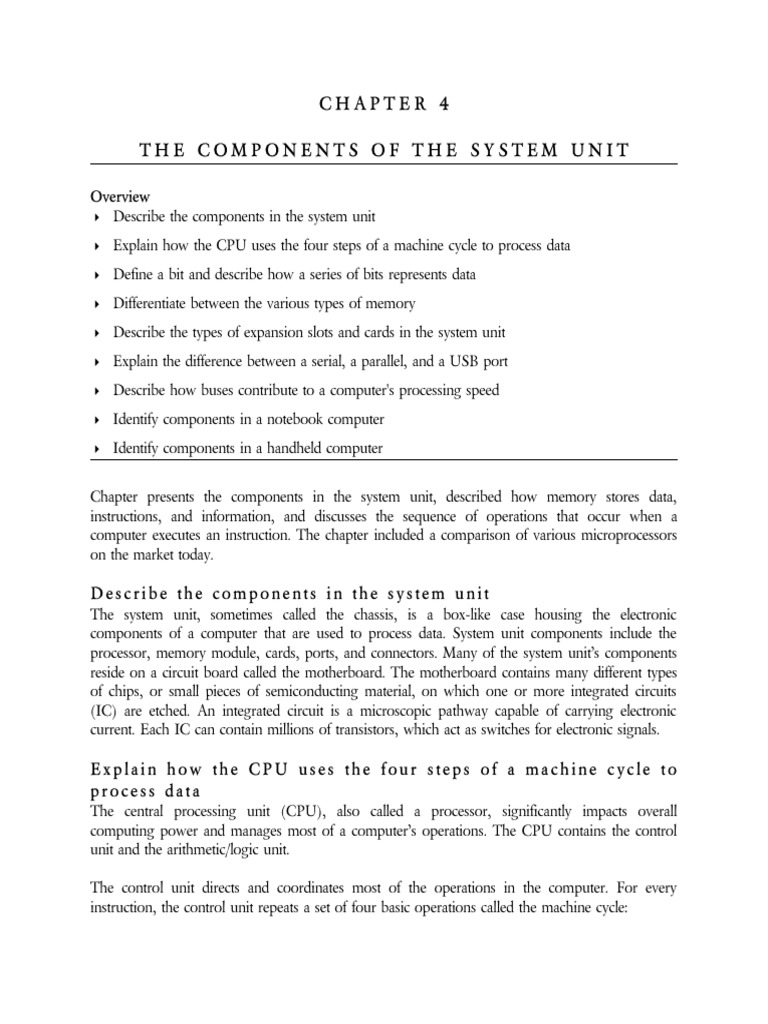 Chapter 4 Component Of The System Unit Pdf Central Processing Unit Random Access Memory