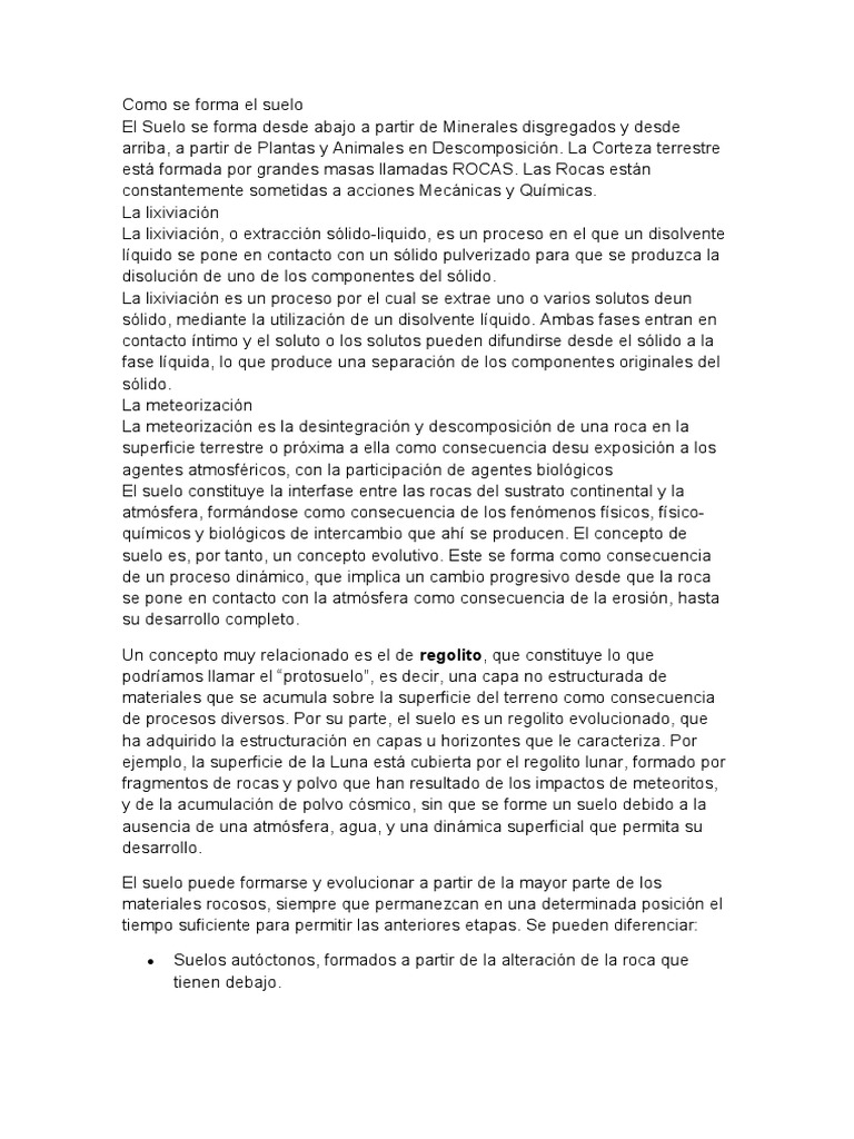 Formación y evolución del suelo | PDF | Suelo | Roca (geología)