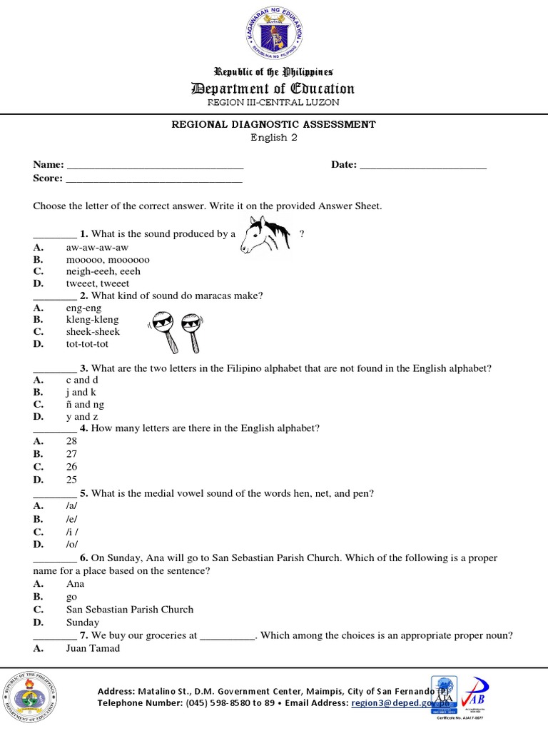 Diagnostic Assessment Tool in English - Grade 2 | PDF | English ...