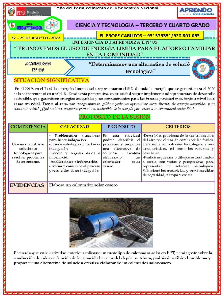 Experiencia de Aprendizaje 05 - Cyt - Actividad 03 - 3ero y 4to Grado - 00001 | PDF