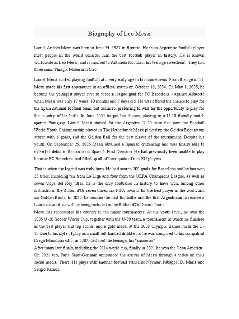 Biography of Leo Messi | PDF | Lionel Messi | Fc Barcelona