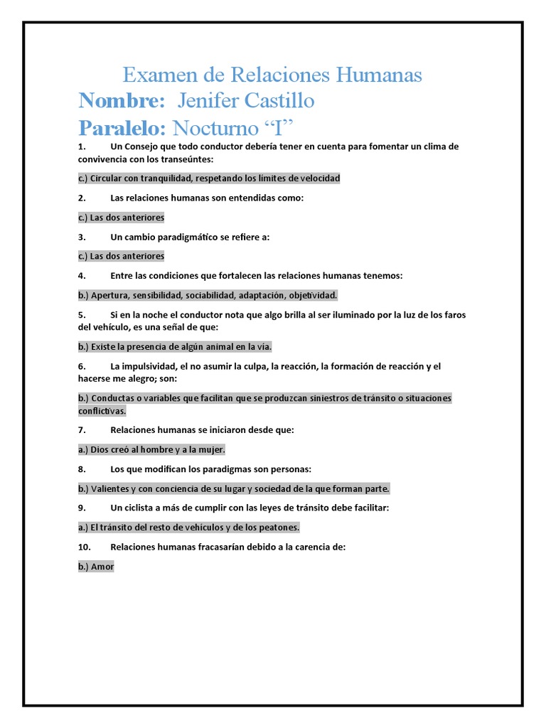 Examen de Relaciones Humanas | PDF