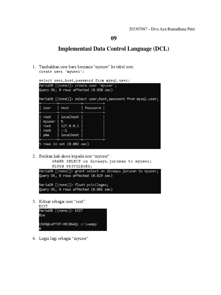 Implementasi Data Control Language (9) Diva Cuantik | PDF