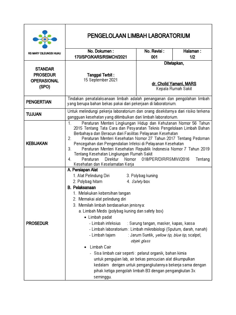 170 Spo Pengelolaan Limbah Laboratorium | PDF