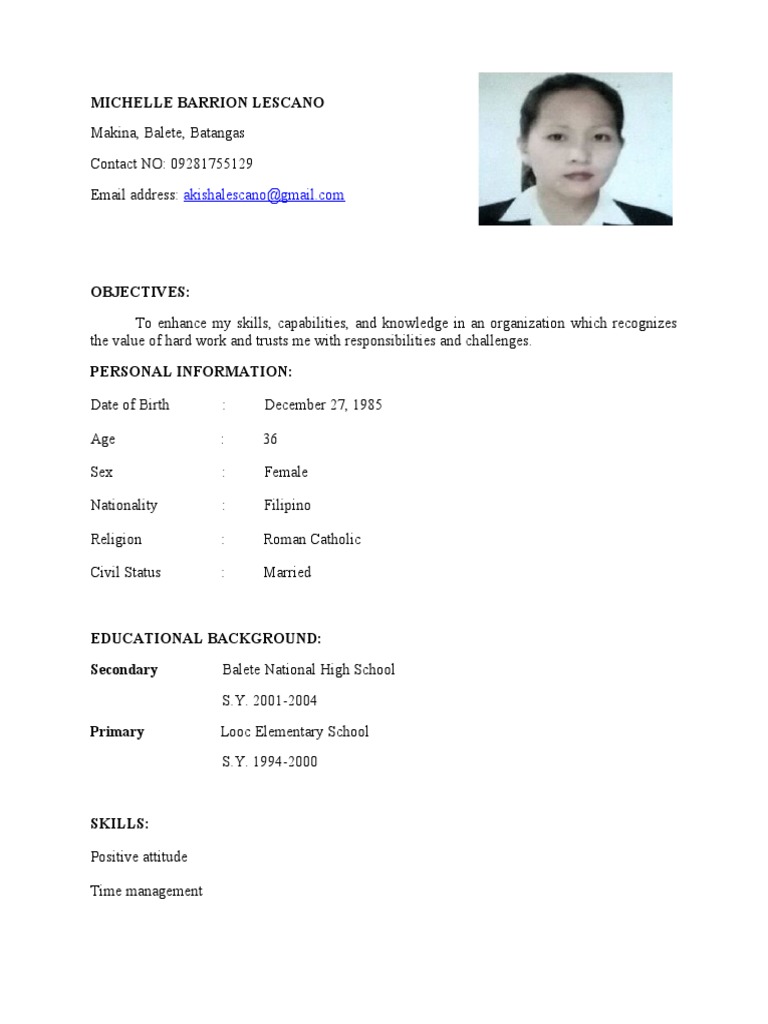 Michelle Barrion Lescano's Resume | PDF