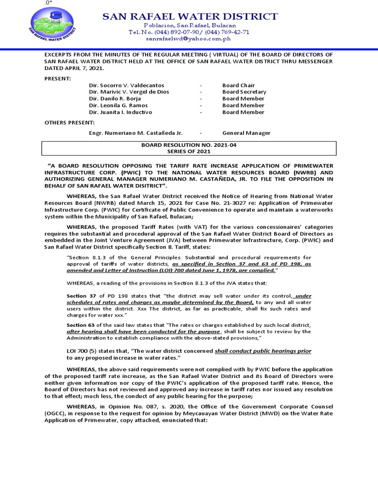 Resolution 2021-04 (Opposing The Tariff Increase Application of ...