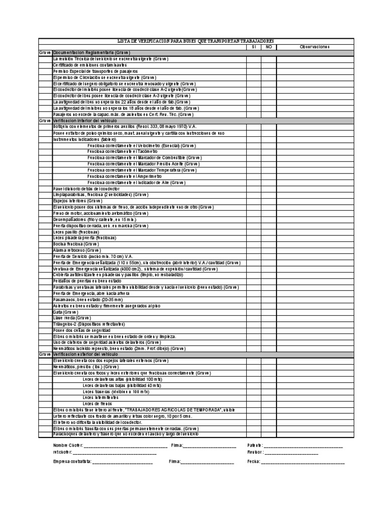 Check List BUSES | PDF | Vehículos | Transporte