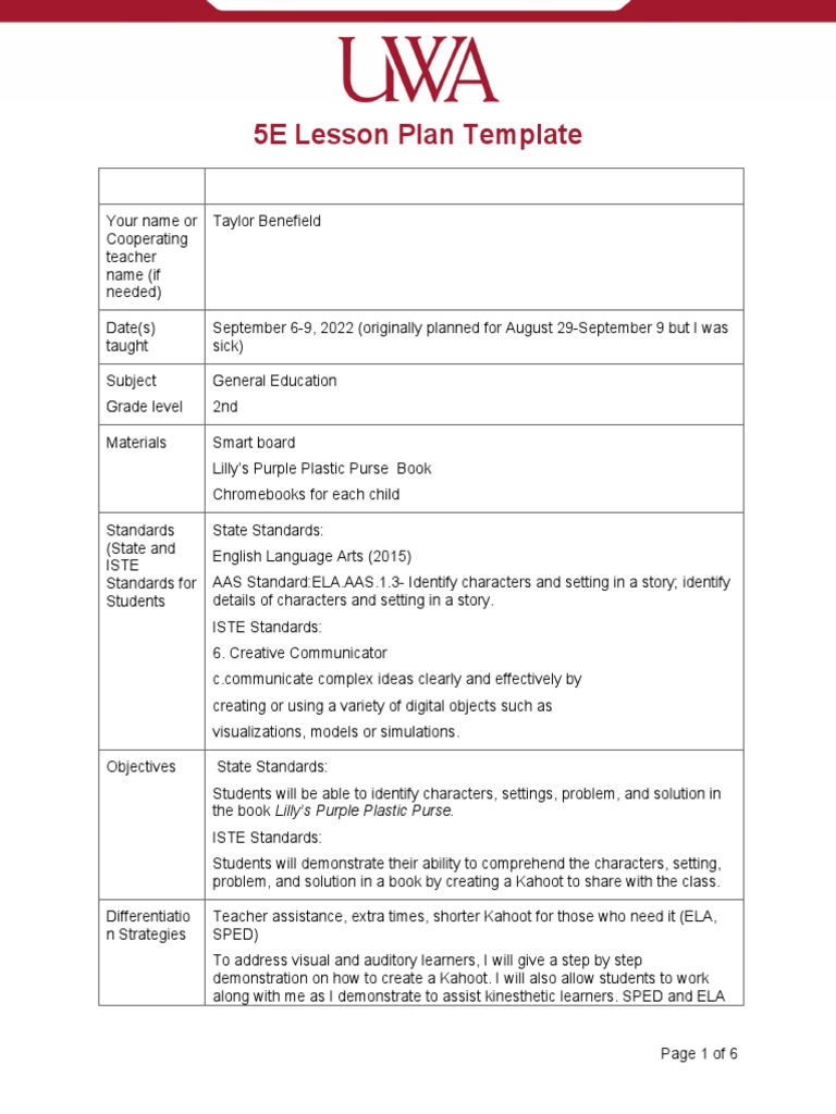 Utf-8ed508-5e-Lesson-Plan-Template 3 1 | PDF | Teaching Method | Lesson ...
