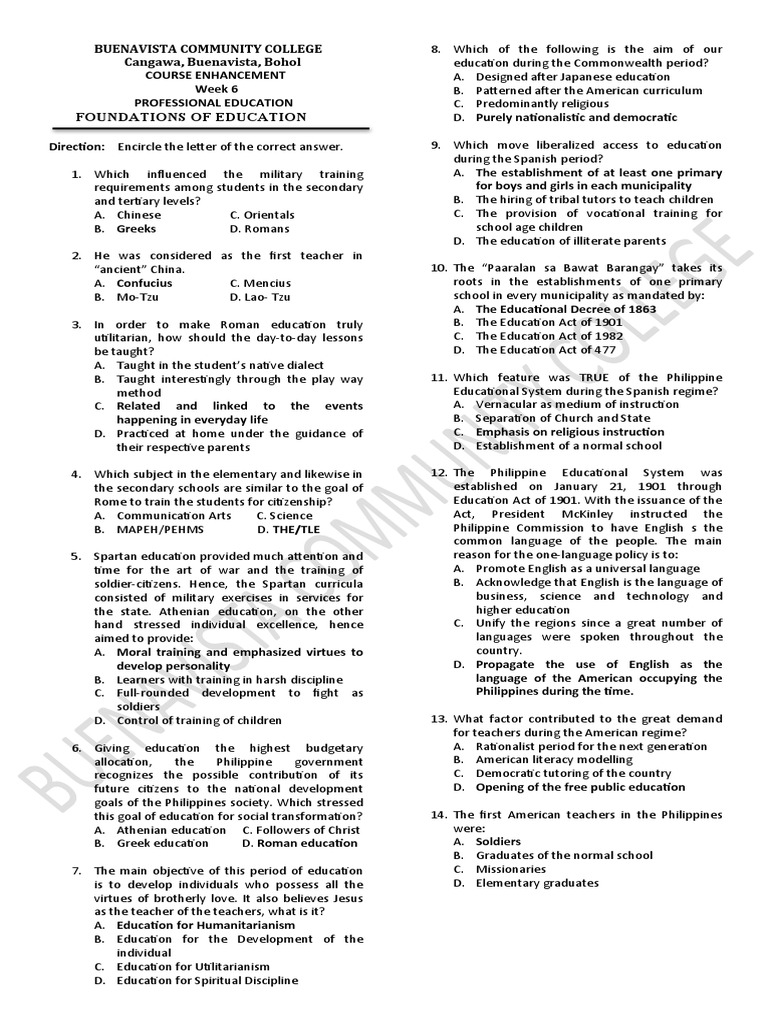 Week 6 (Foundations of Education) Answer Key | PDF | Teachers ...