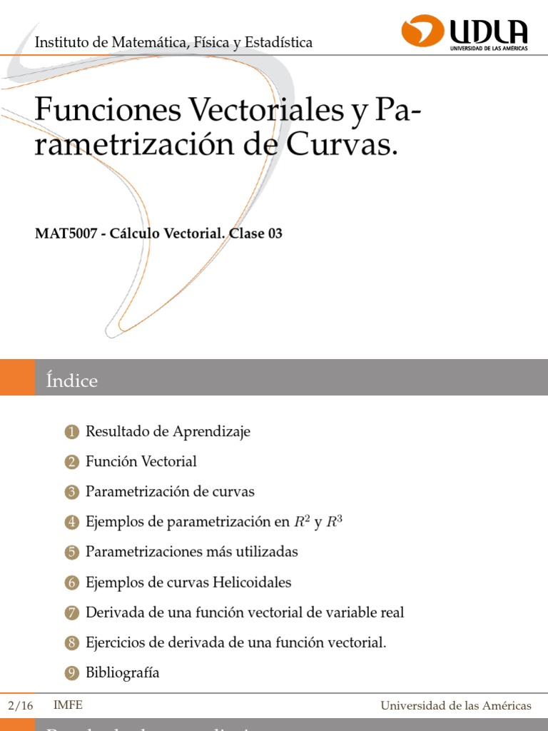 Clase 3 Funciones Vectoriales y Parametrización de Curvas | PDF | Curva | Vector Euclidiano