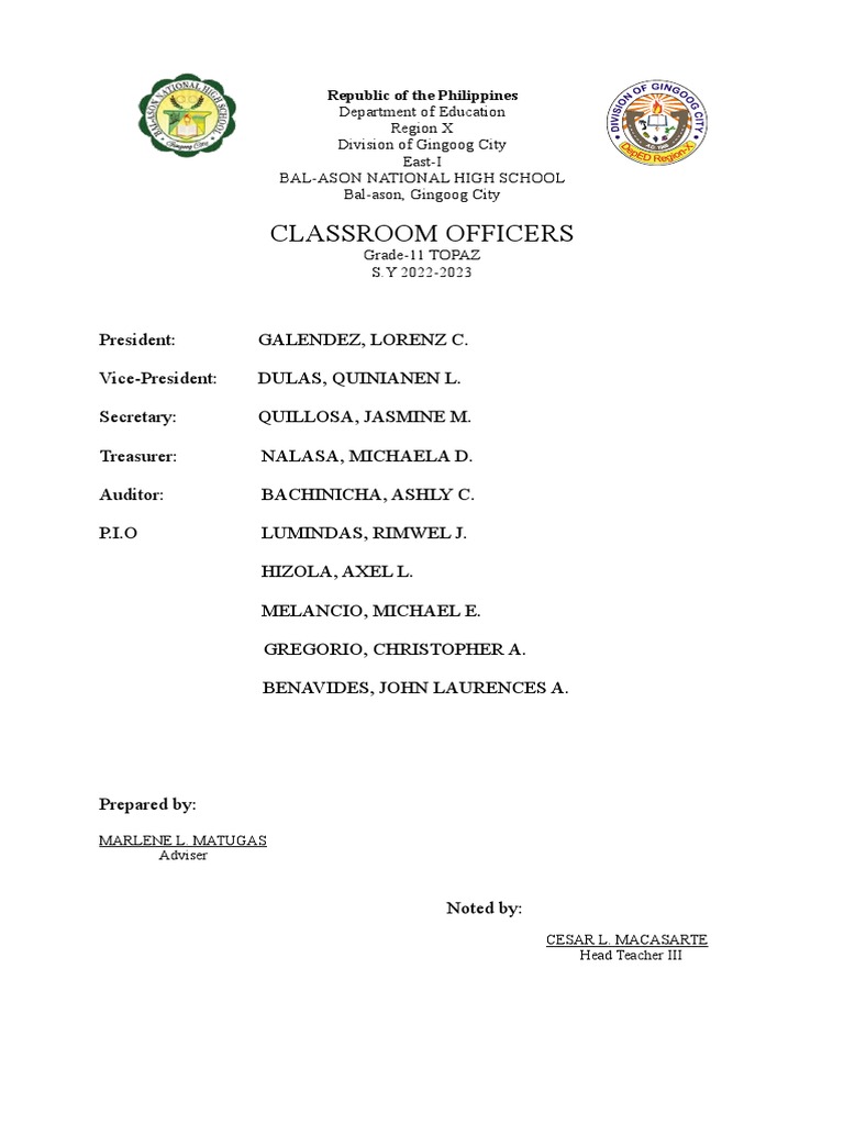 Homeroom Officers | PDF