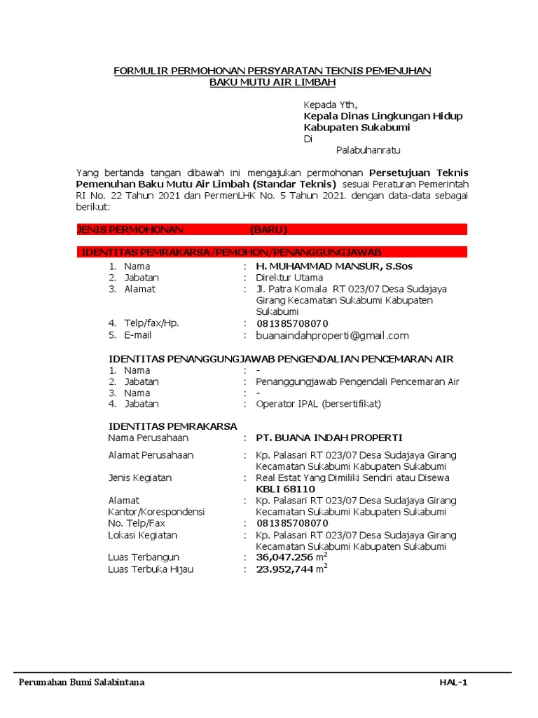 Permohonan Persetujuan Teknis Limbah | PDF