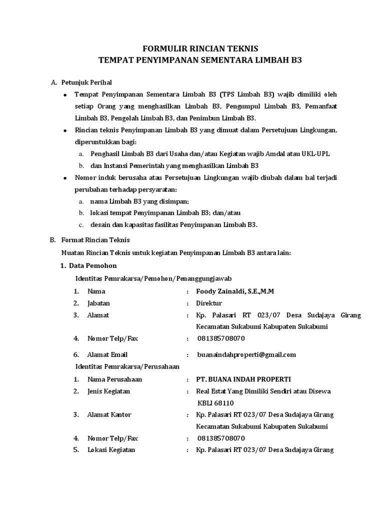 From Revisi Rintek Limbah b3 PT - Buana Indah Properti | PDF