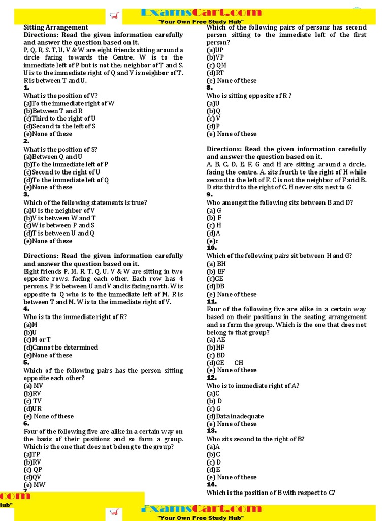 Seating Arrangement Exam Cart | PDF | Information Science | Cognitive ...