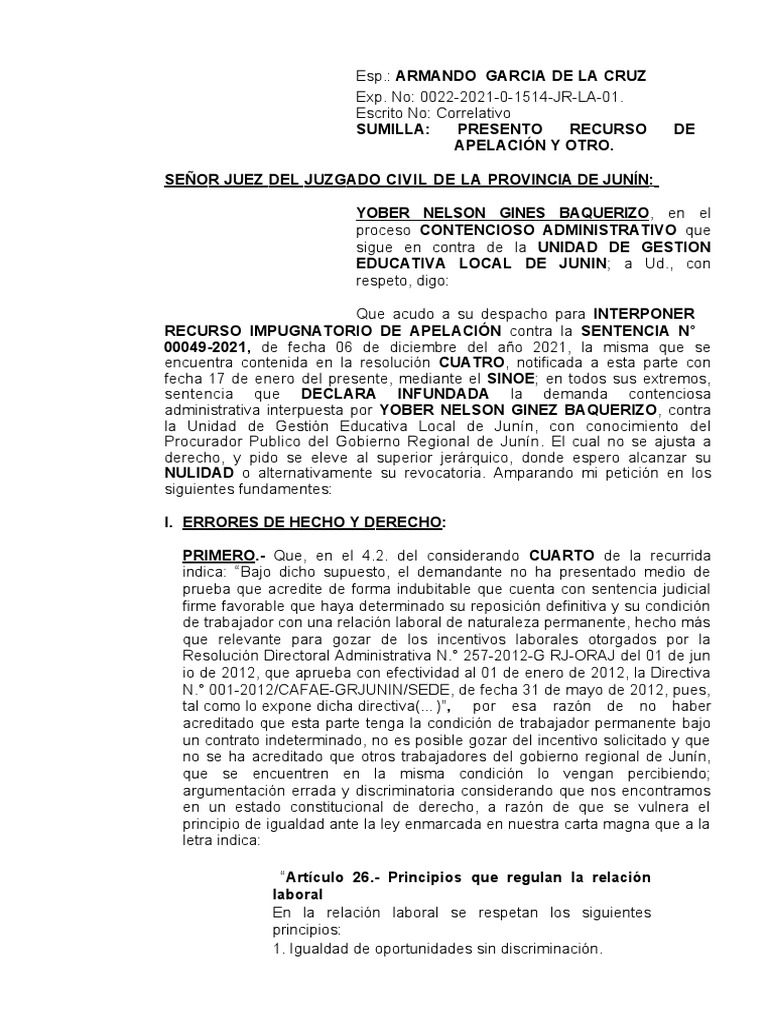 Apelacion de Sentencia | PDF | Derecho Constitucional | Sentencia (ley)