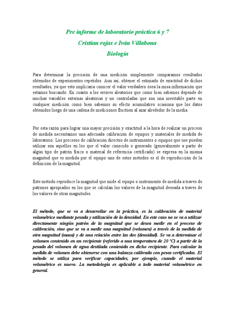 Pre Informe De Laboratorio Práctica 7 Uis Pdf Medición Calibración