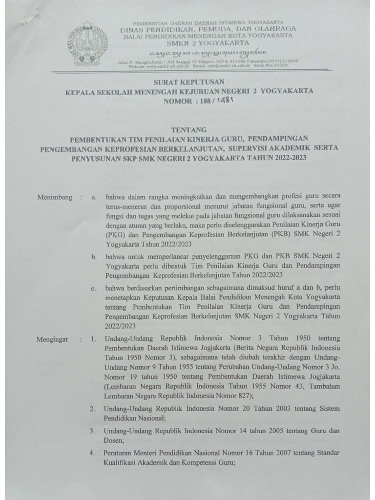 SK Tim Assesor Dan Tim Pelaksana PKG 2022 | PDF