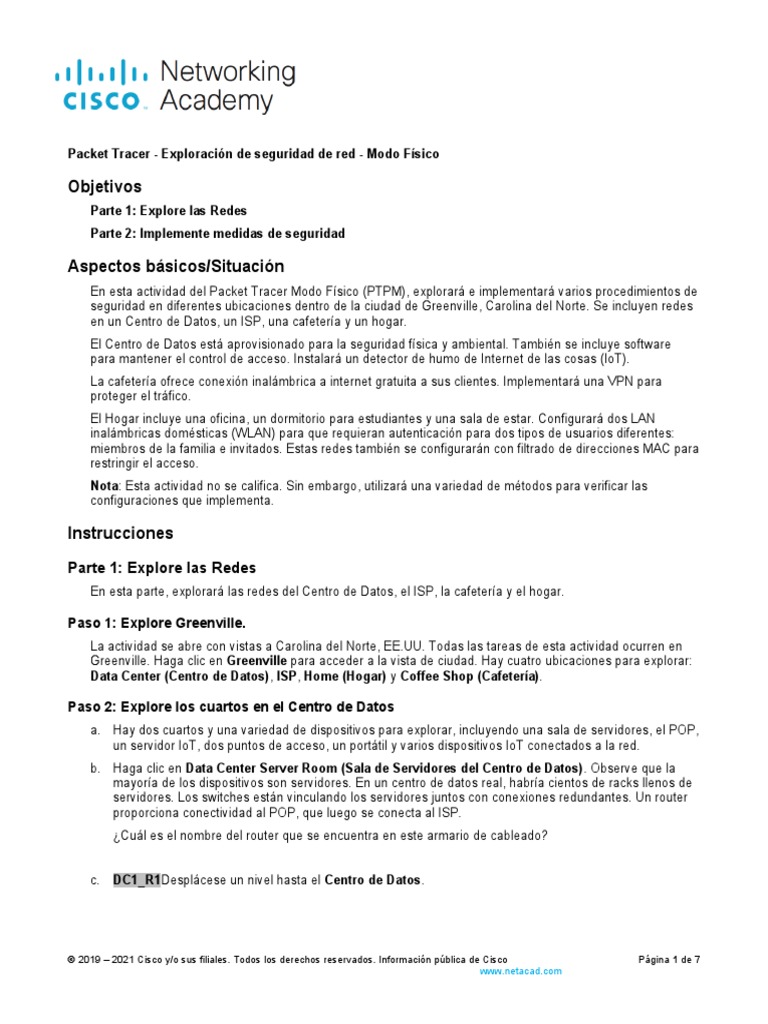 3.11.1 Packet Tracer - Network Security Exploration - Physical Mode | PDF | Dirección IP ...
