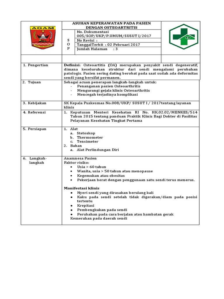 SOP Osteoarthritis | PDF