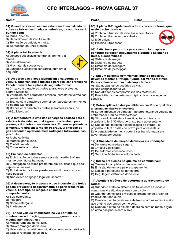 37 - Prova Geral | PDF | Tráfego | Pneu
