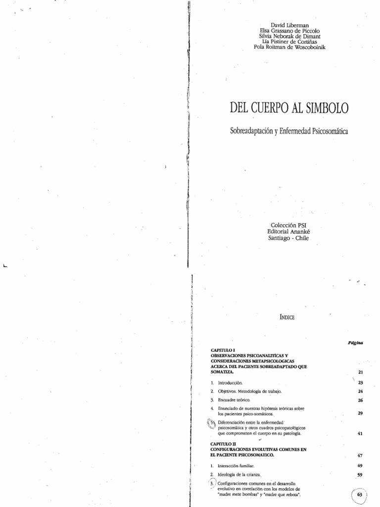 Liberman, David. Del Cuerpo Al Simbolo. Parte 1 | PDF | Psicosis | Las ...