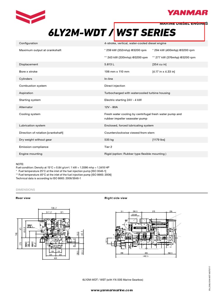 Yanmar Datasheet - 6LY2M WST WDT | Download Free PDF | Diesel Engine | Marine Propulsion