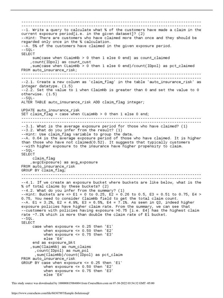 Sample Solution Sql Pdf Table Database Data Management
